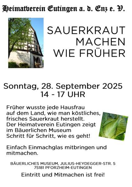Veranstaltung - Sauerkraut machen wie früher im Bäuerlichen Museum ...
